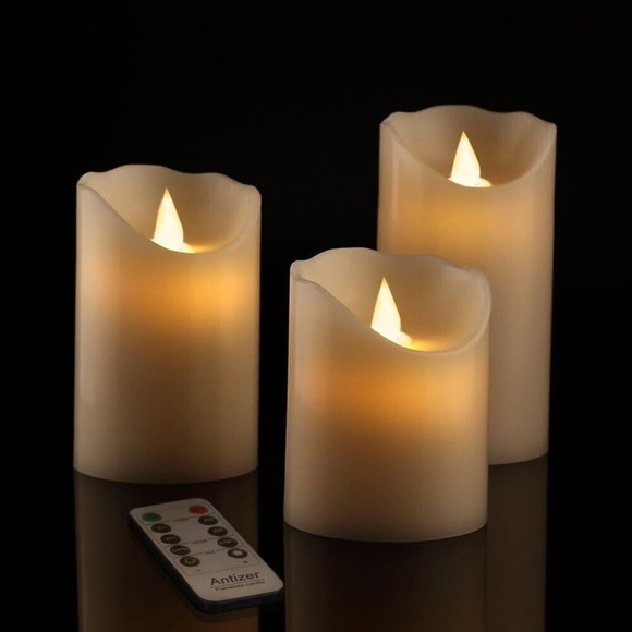 Unbranded | Accents | Set Of 3 Flameless Moving Wick Led Pillar Candles ...